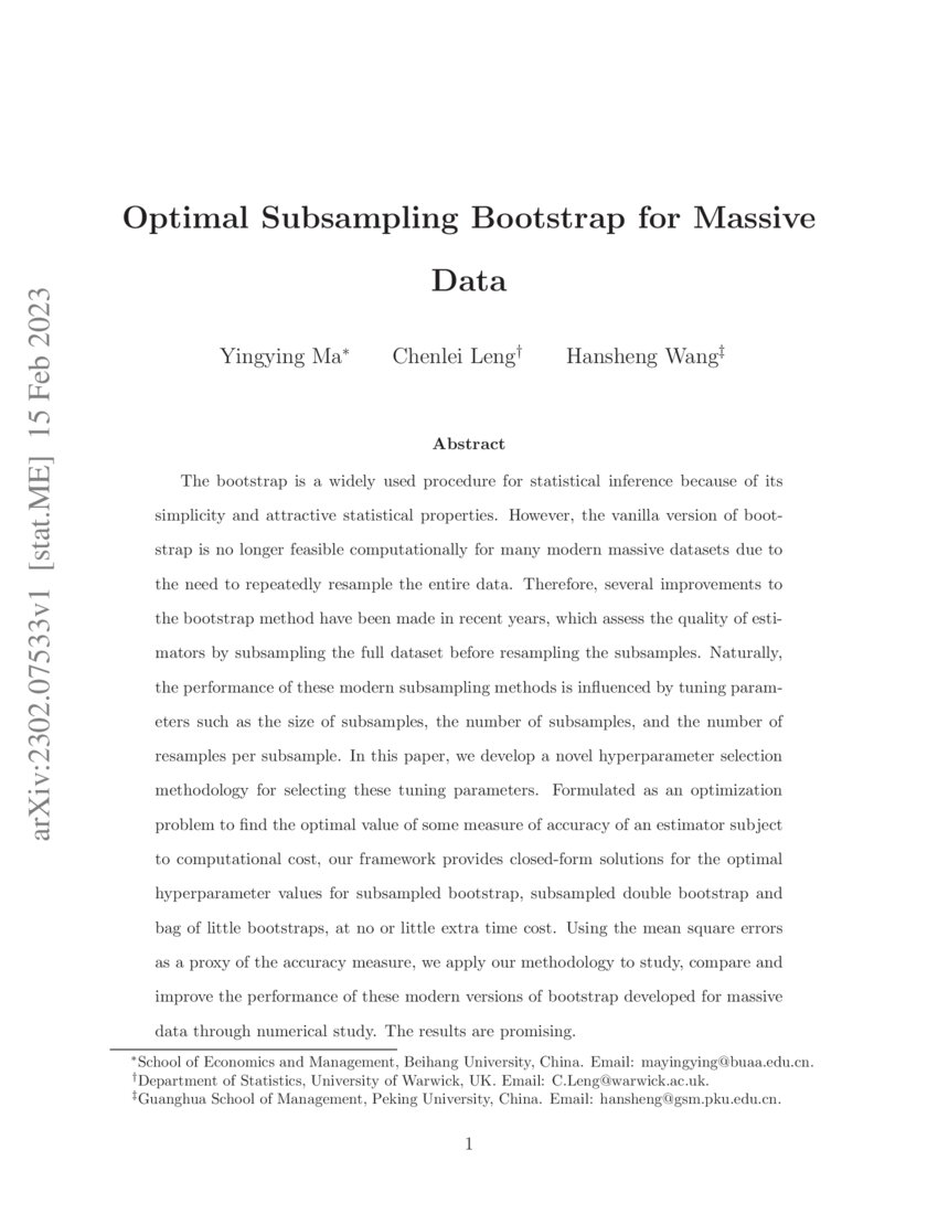 Optimal Subsampling Bootstrap For Massive Data DeepAI Optimal Subsampling Bootstrap For Massive Data DeepAI