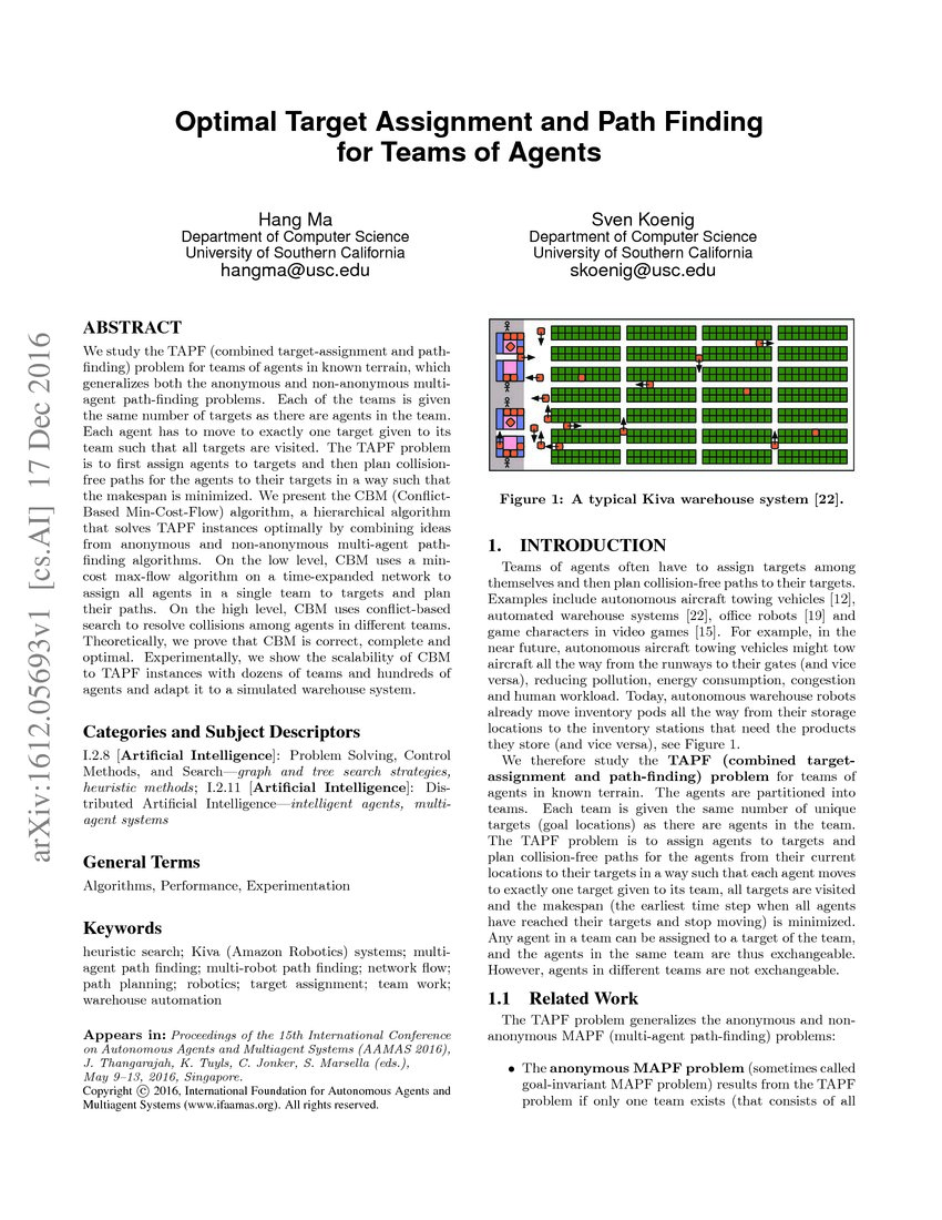 Optimal Target Assignment And Path Finding For Teams Of Agents Deepai