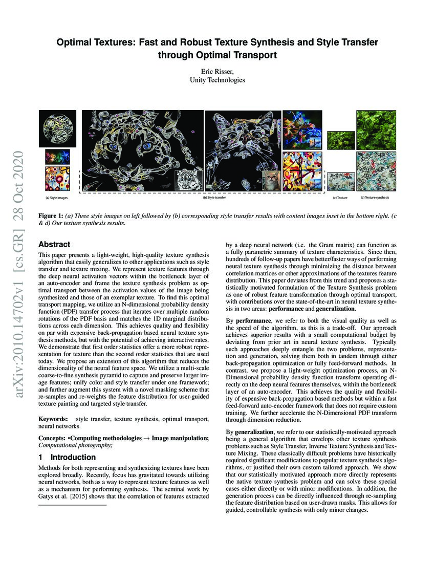 Optimal Textures: Fast and Robust Texture Synthesis and Style Transfer through Optimal Transport ...