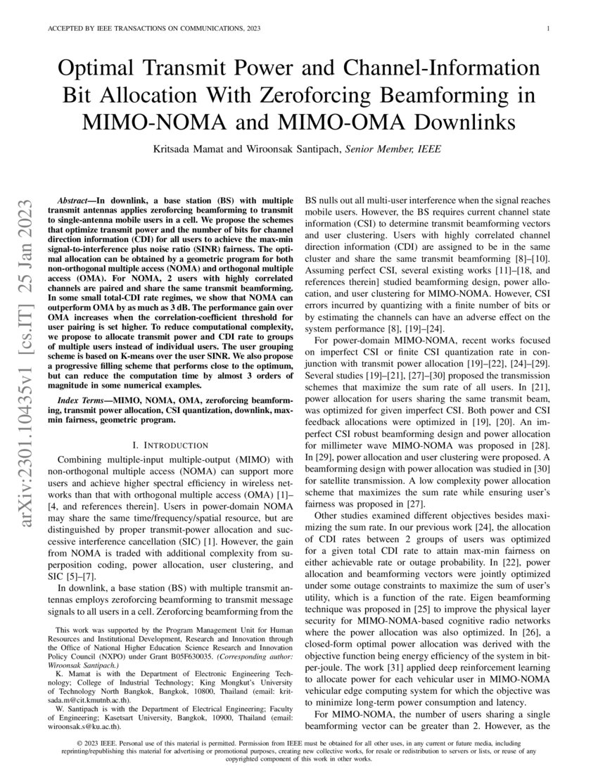 Optimal Transmit Power and Channel-Information Bit Allocation With Zeroforcing Beamforming in ...