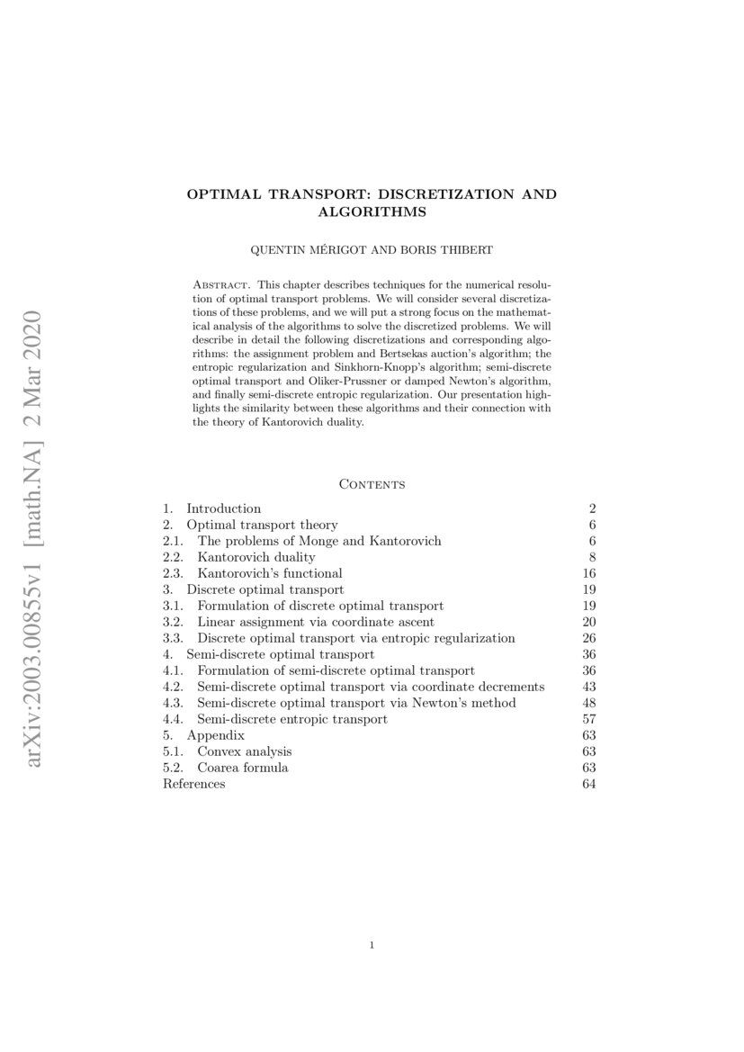 Optimal transport: discretization and algorithms | DeepAI