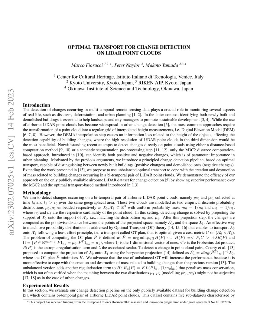 Optimal Transport for Change Detection on LiDAR Point Clouds | DeepAI