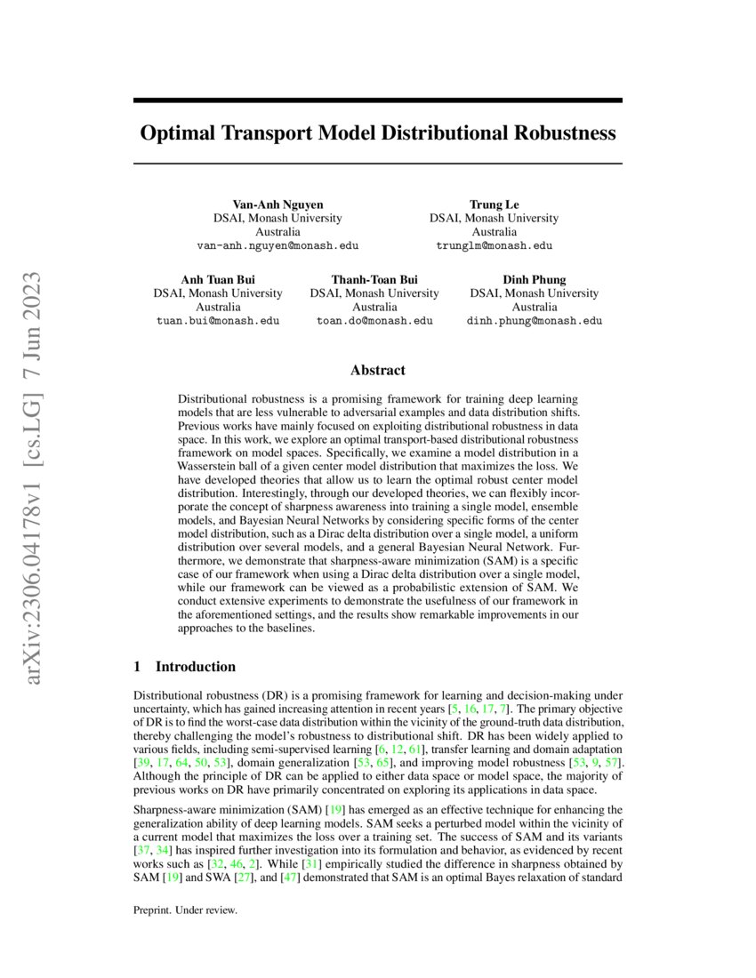 Optimal Transport Model Distributional Robustness | DeepAI