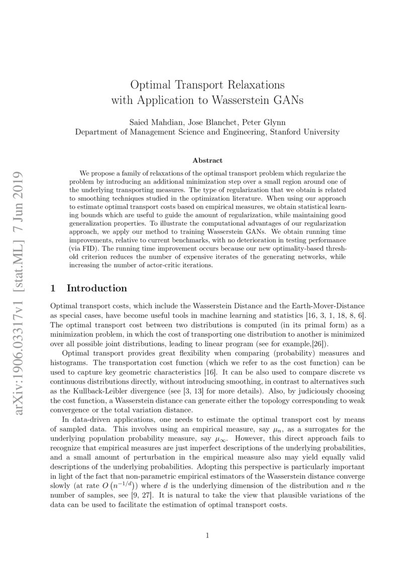 Optimal Transport Relaxations with Application to Wasserstein GANs | DeepAI