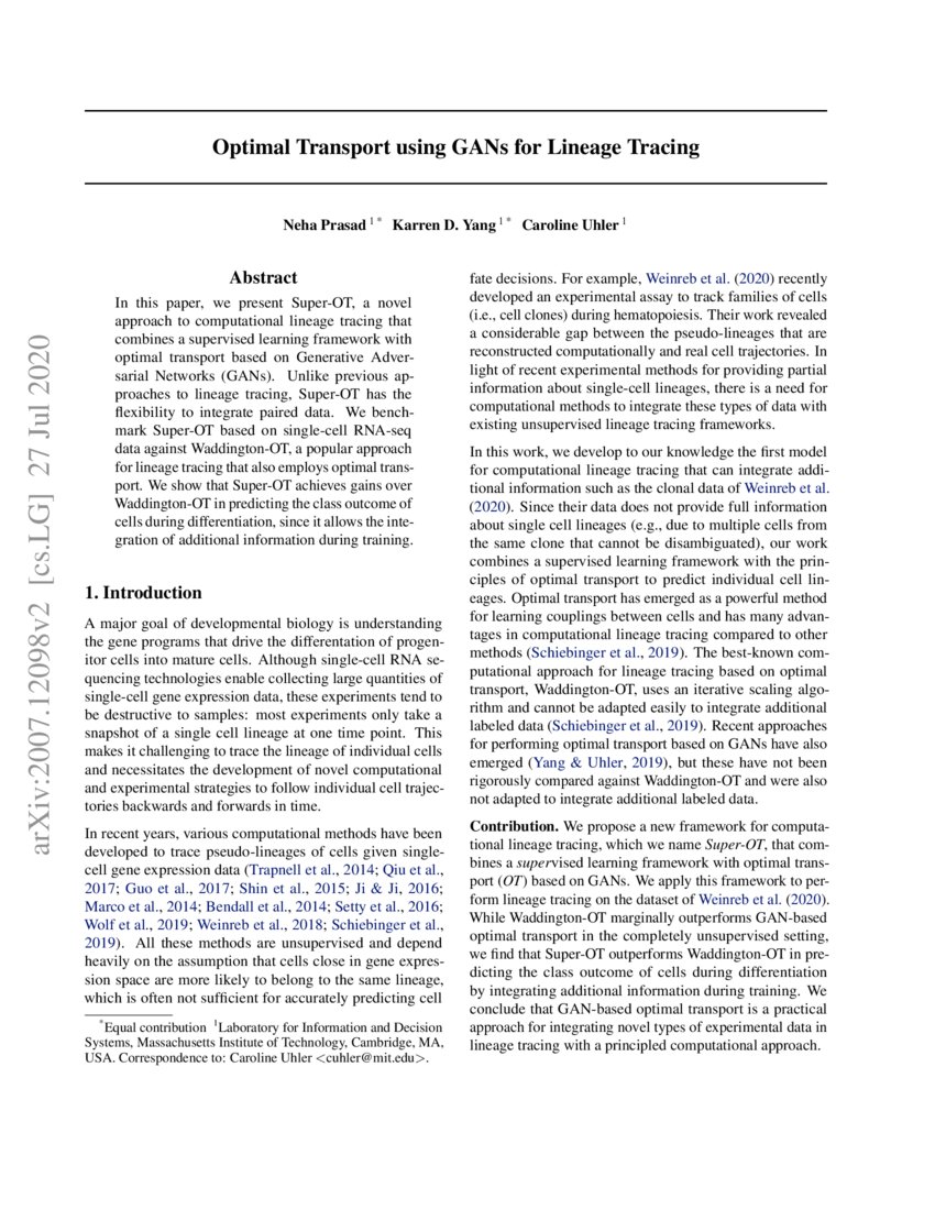 Optimal Transport using GANs for Lineage Tracing | DeepAI