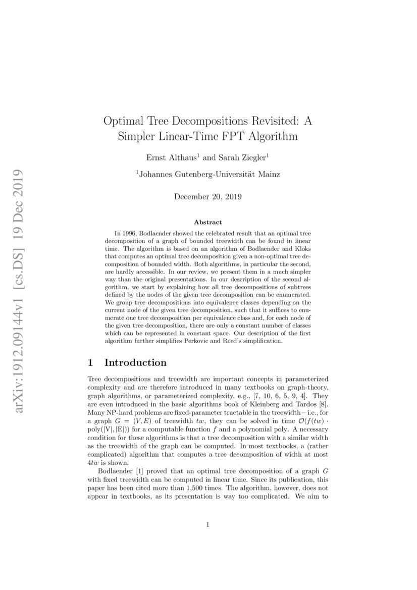 Optimal Tree Decompositions Revisited A Simpler Linear Time Fpt Algorithm Deepai