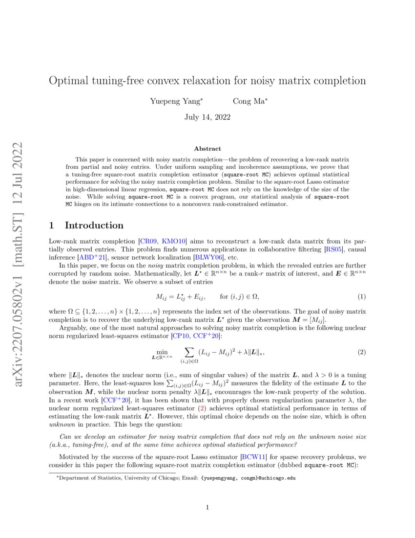 Optimal tuning-free convex relaxation for noisy matrix completion | DeepAI