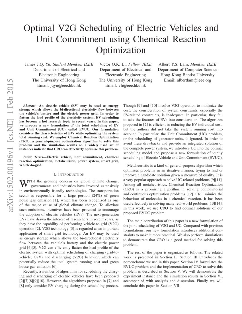 Optimal V2G Scheduling of Electric Vehicles and Unit Commitment using Chemical Reaction ...