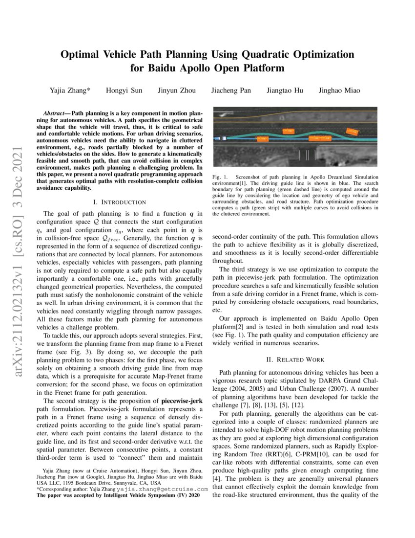 Optimal Vehicle Path Planning Using Quadratic Optimization for Baidu ...