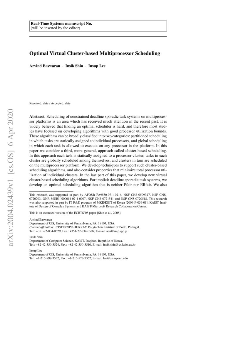 Optimal Virtual Cluster-based Multiprocessor Scheduling | DeepAI