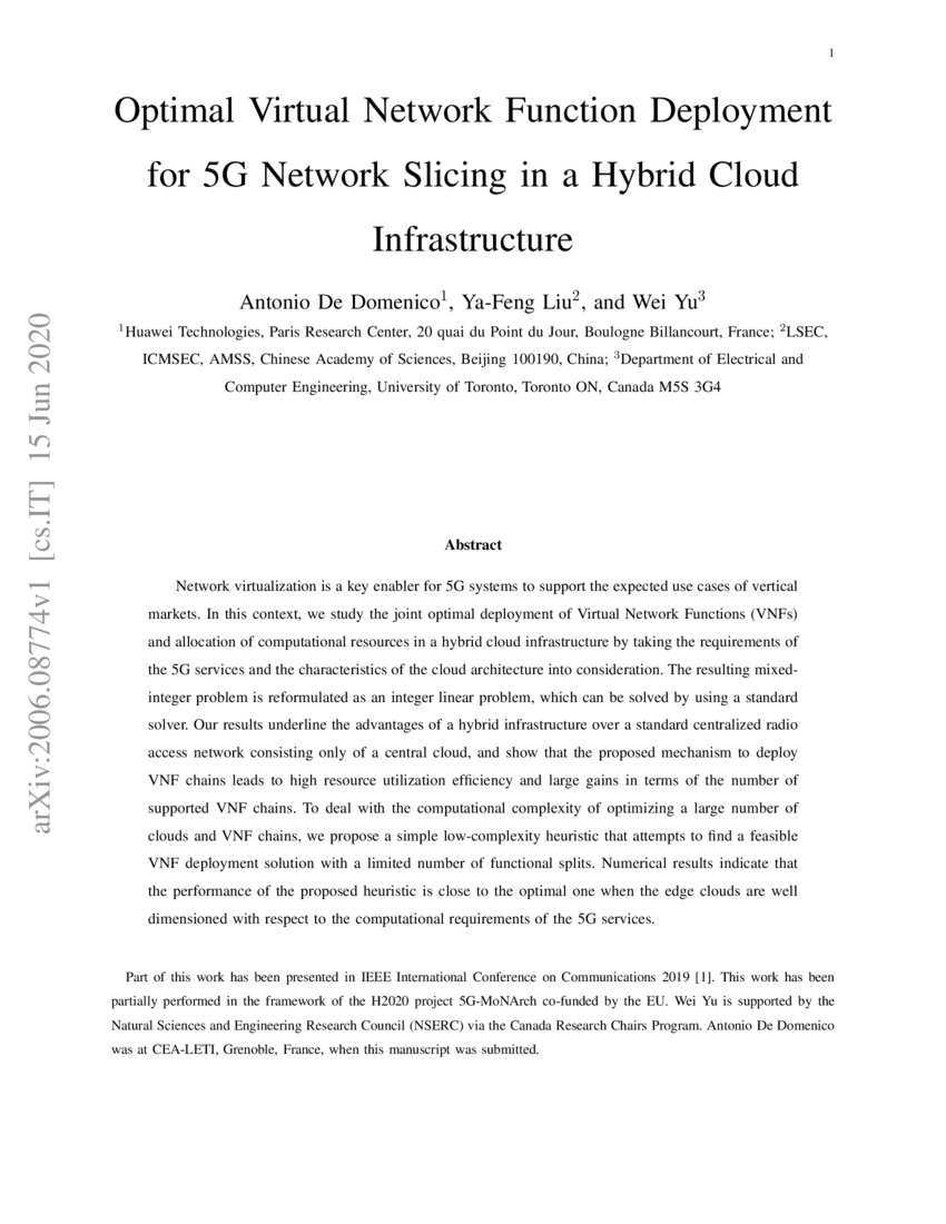 Optimal Virtual Network Function Deployment For 5g Network Slicing In A Hybrid Cloud