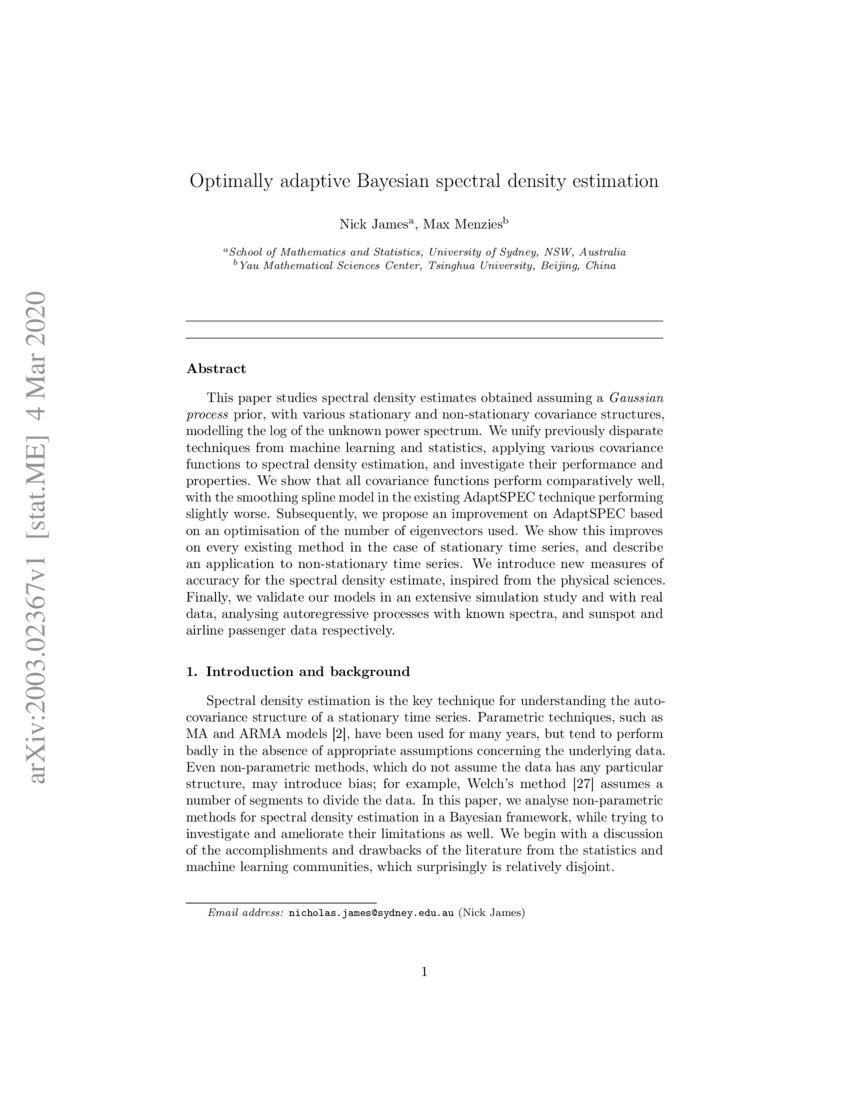 Optimally adaptive Bayesian spectral density estimation | DeepAI Optimally adaptive Bayesian spectral density estimation | DeepAI