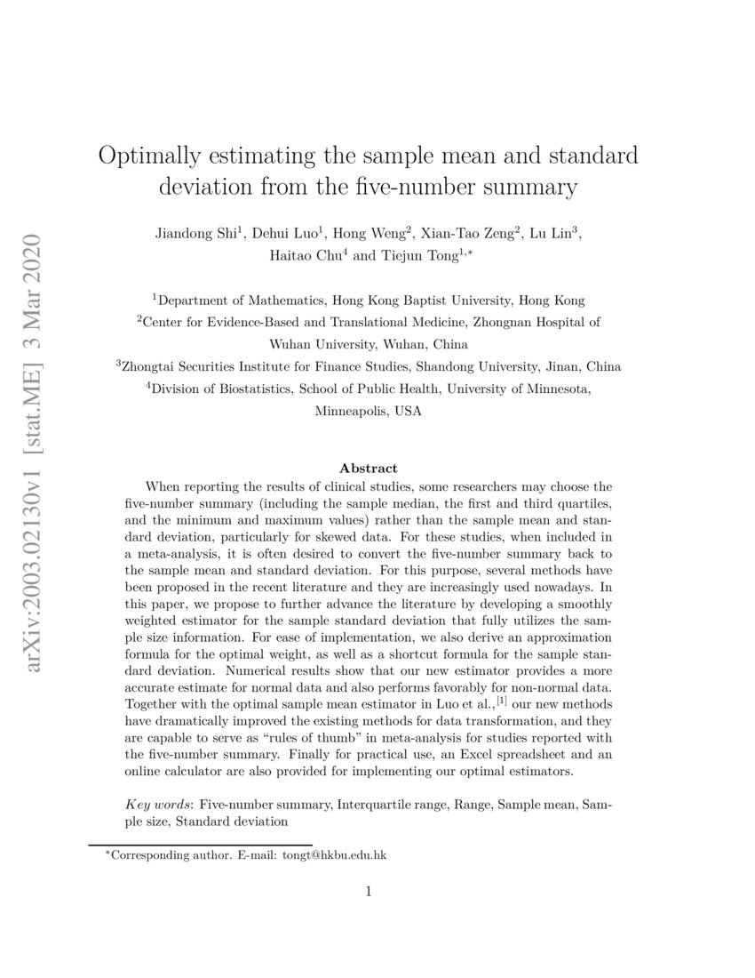 Optimally Estimating The Sample Mean And Standard Deviation From The