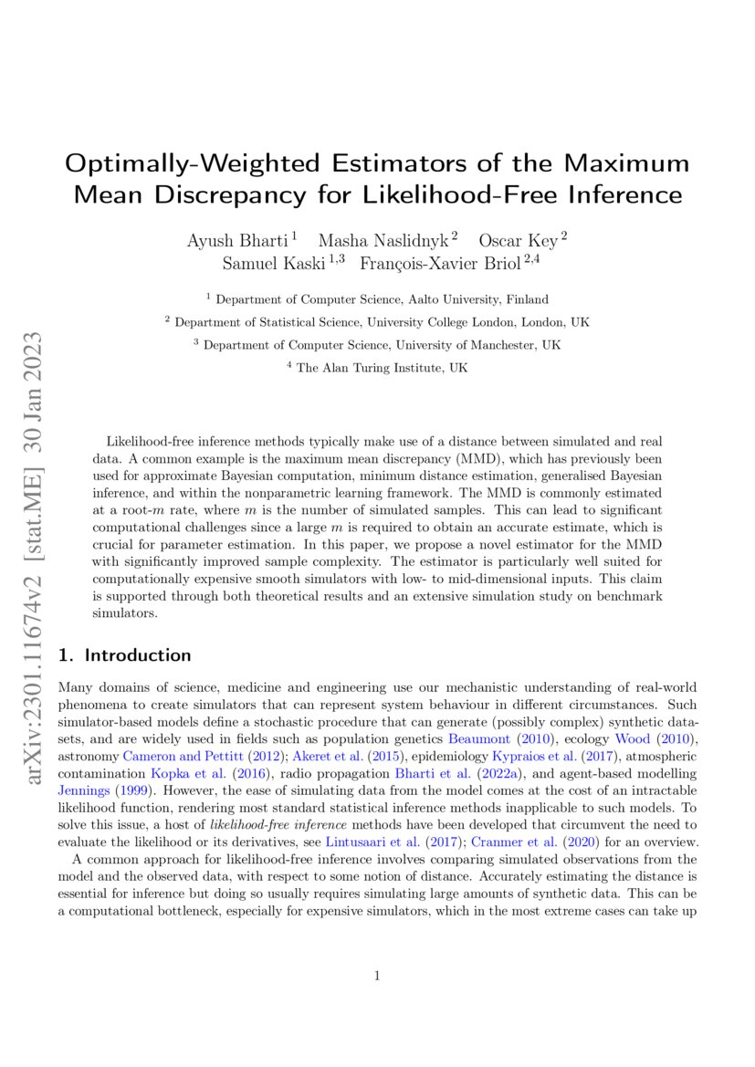 Optimally-Weighted Estimators of the Maximum Mean Discrepancy for Likelihood-Free Inference | DeepAI
