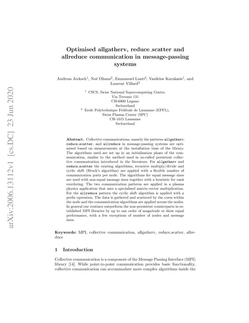 Optimised allgatherv, reduce_scatter and allreduce communication in message-passing systems | DeepAI