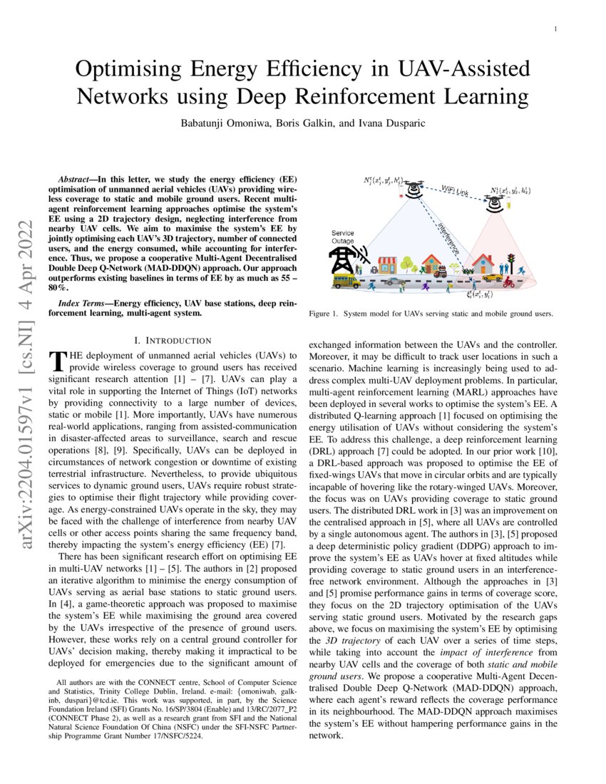 Optimising Energy Efficiency In Uav Assisted Networks Using Deep Reinforcement Learning Deepai