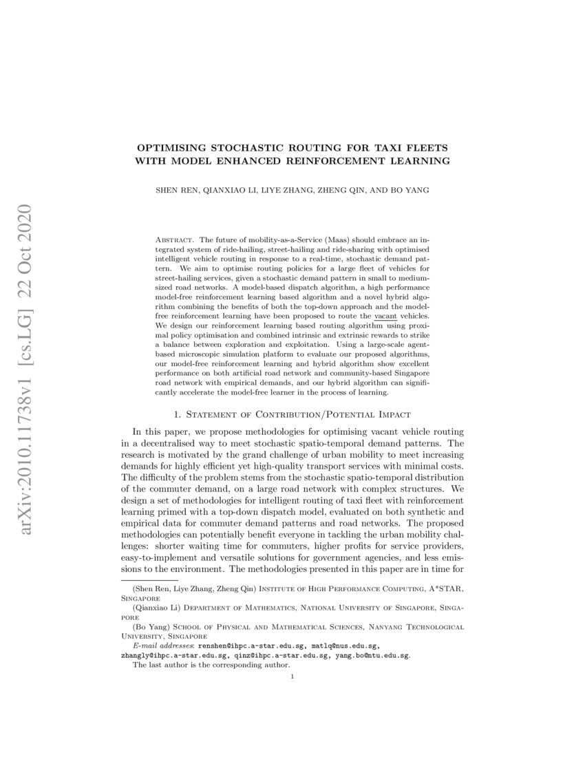 Optimising Stochastic Routing For Taxi Fleets With Model Enhanced