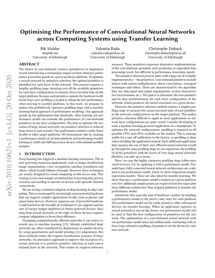 Optimising the Performance of Convolutional Neural Networks across ...