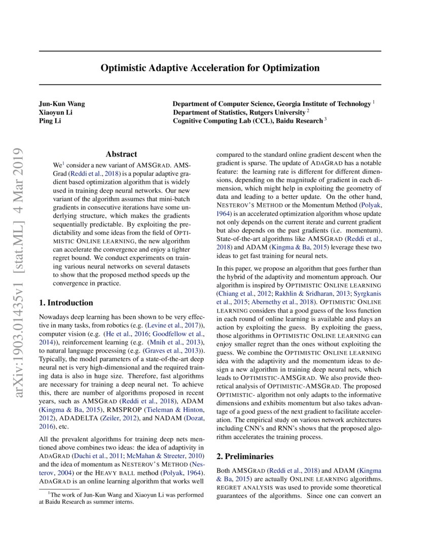 Optimistic Adaptive Acceleration for Optimization | DeepAI