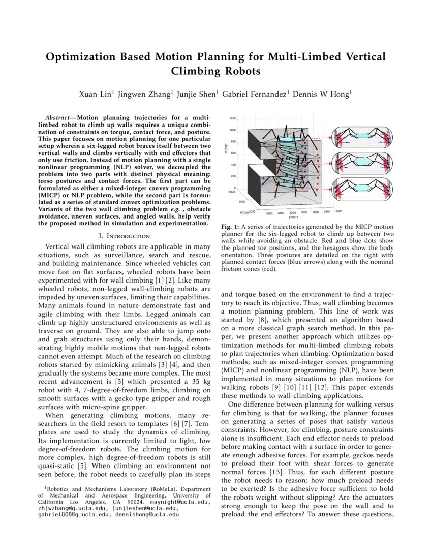 Optimization Based Motion Planning for Multi-Limbed Vertical Climbing Robots | DeepAI