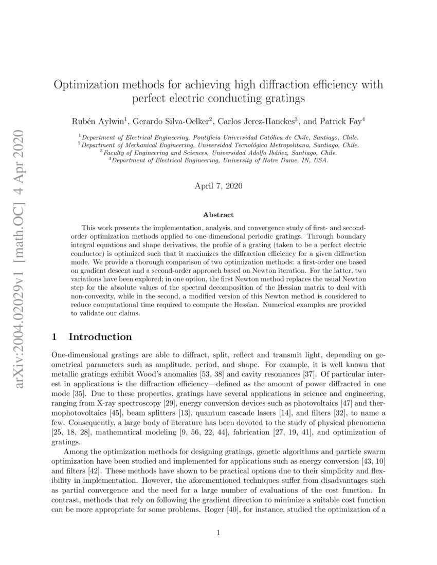 Optimization Methods For Achieving High Diffraction Efficiency With