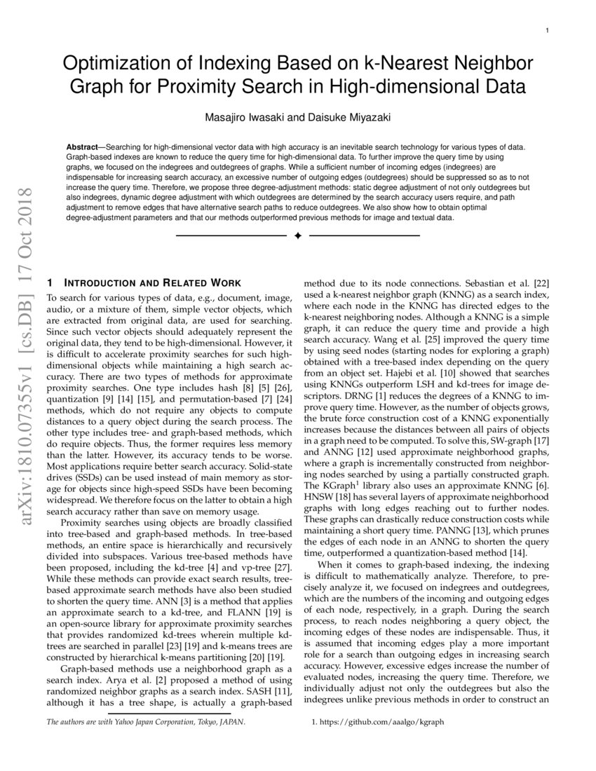 Optimization of Indexing Based on k-Nearest Neighbor Graph for Proximity Search in High ...