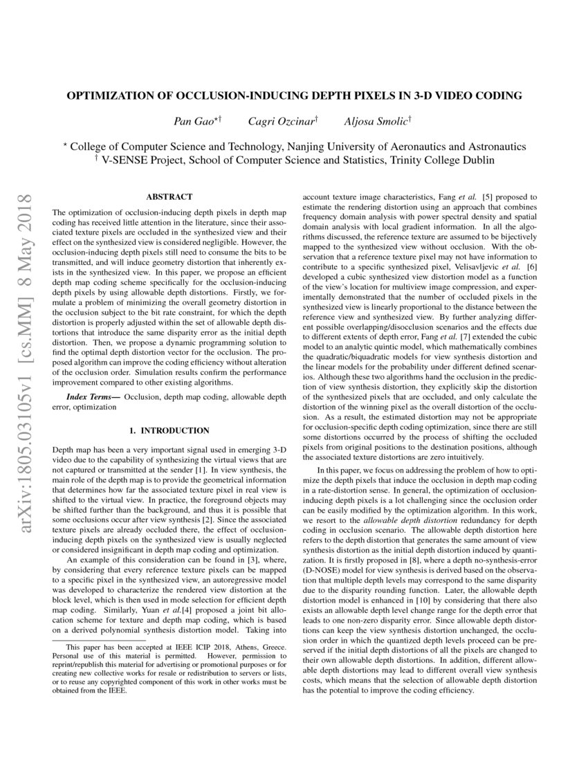Optimization Of Occlusion Inducing Depth Pixels In 3 D Video Coding Deepai 