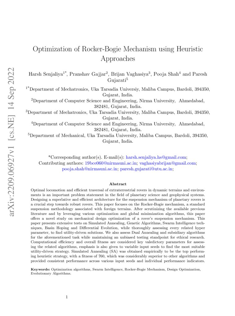 Optimization of Rocker-Bogie Mechanism using Heuristic Approaches | DeepAI