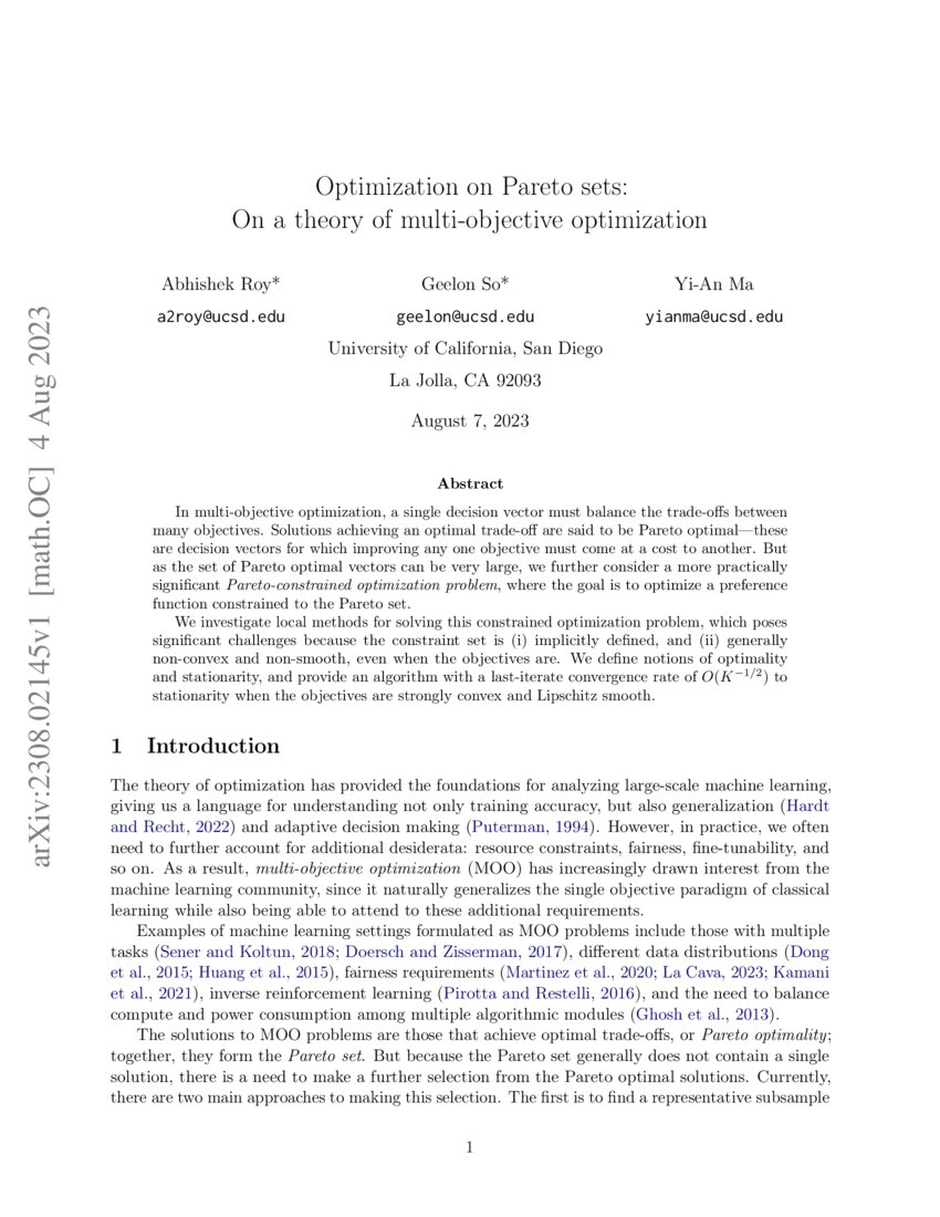 Optimization On Pareto Sets On A Theory Of Multi Objective 9111