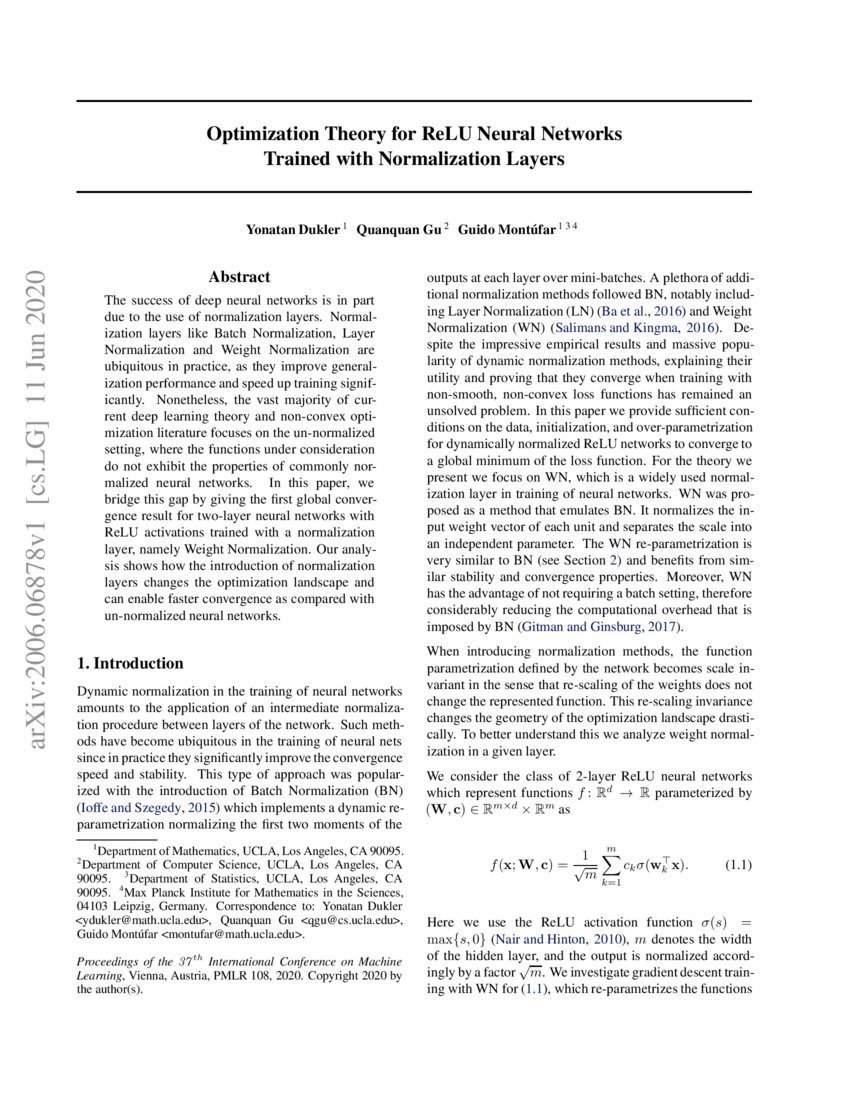 Optimization Theory for ReLU Neural Networks Trained with Normalization ...