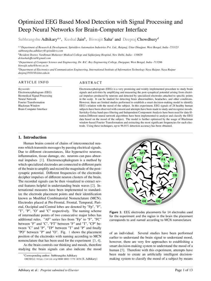 Optimized Eeg Based Mood Detection With Signal Processing And Deep Neural Networks For Brain