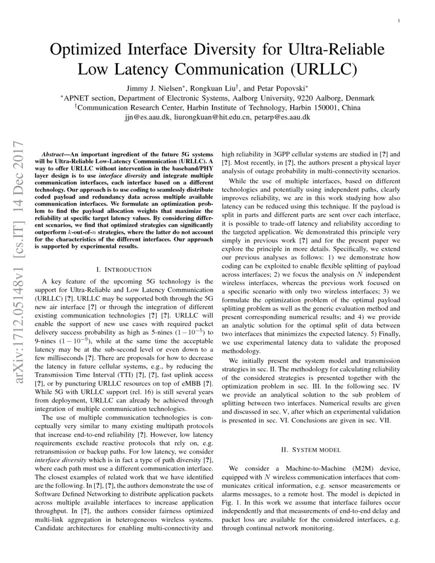 Optimized Interface Diversity For Ultra Reliable Low Latency Communication Urllc Deepai