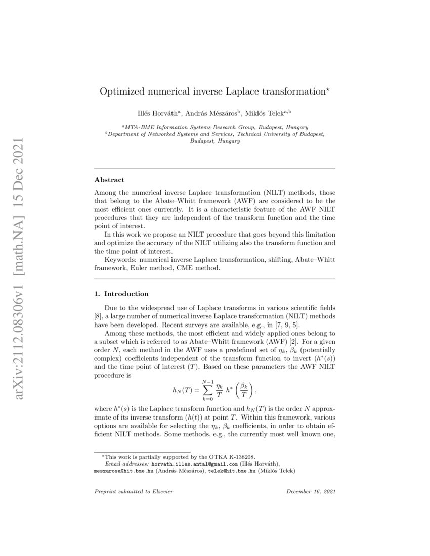 Optimized numerical inverse Laplace transformation | DeepAI