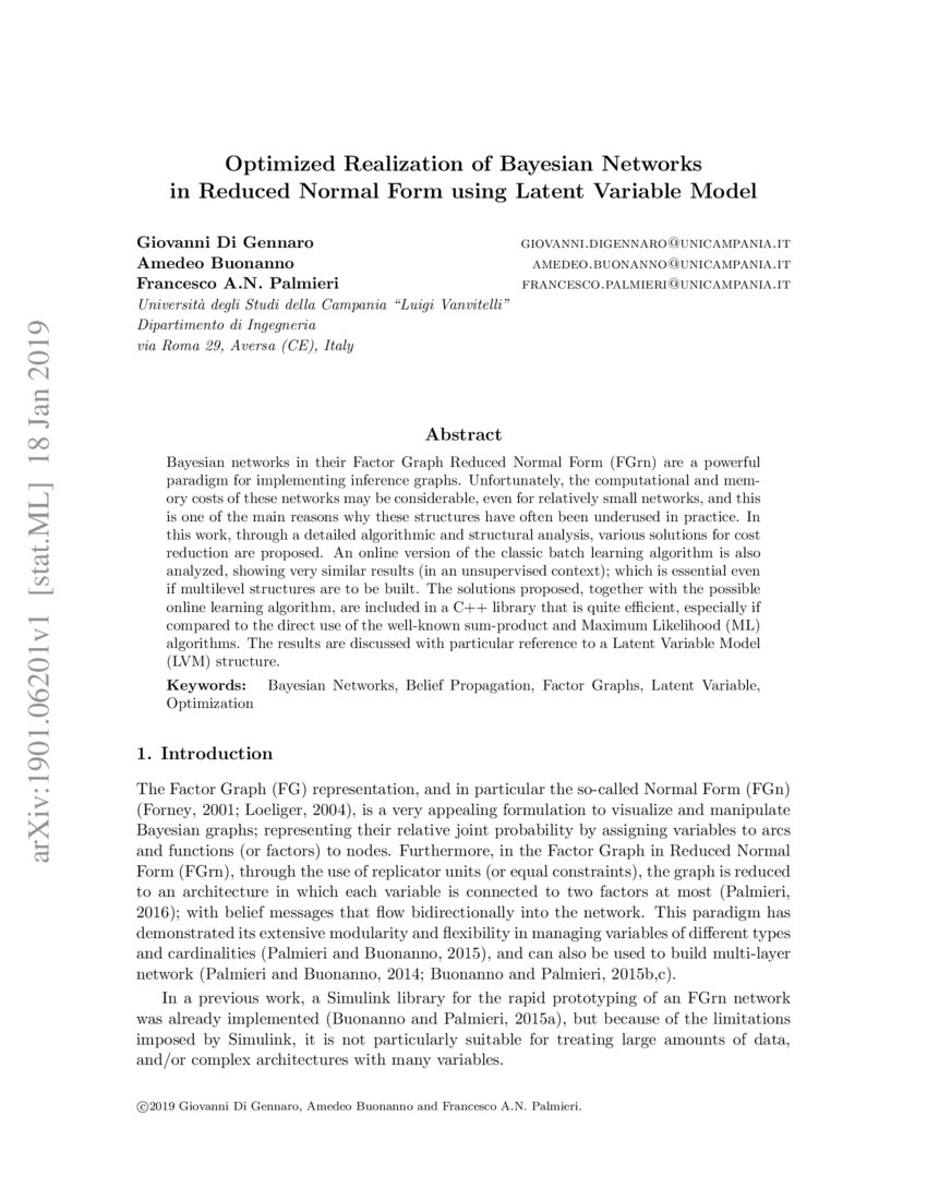 Optimized Realization Of Bayesian Networks In Reduced Normal Form Using Latent Variable Model