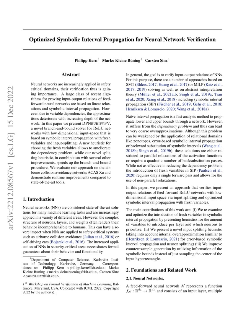 Optimized Symbolic Interval Propagation For Neural Network Verification Deepai