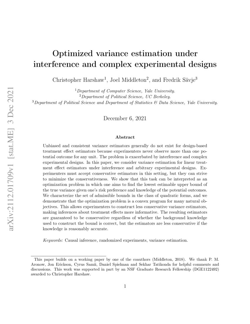 Optimized variance estimation under interference and complex experimental designs | DeepAI