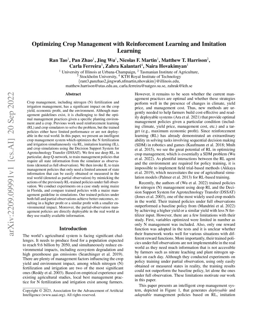 Optimizing Crop Management With Reinforcement Learning And Imitation Learning Deepai