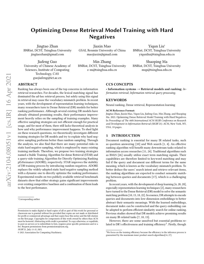 Optimizing Dense Retrieval Model Training with Hard Negatives | DeepAI