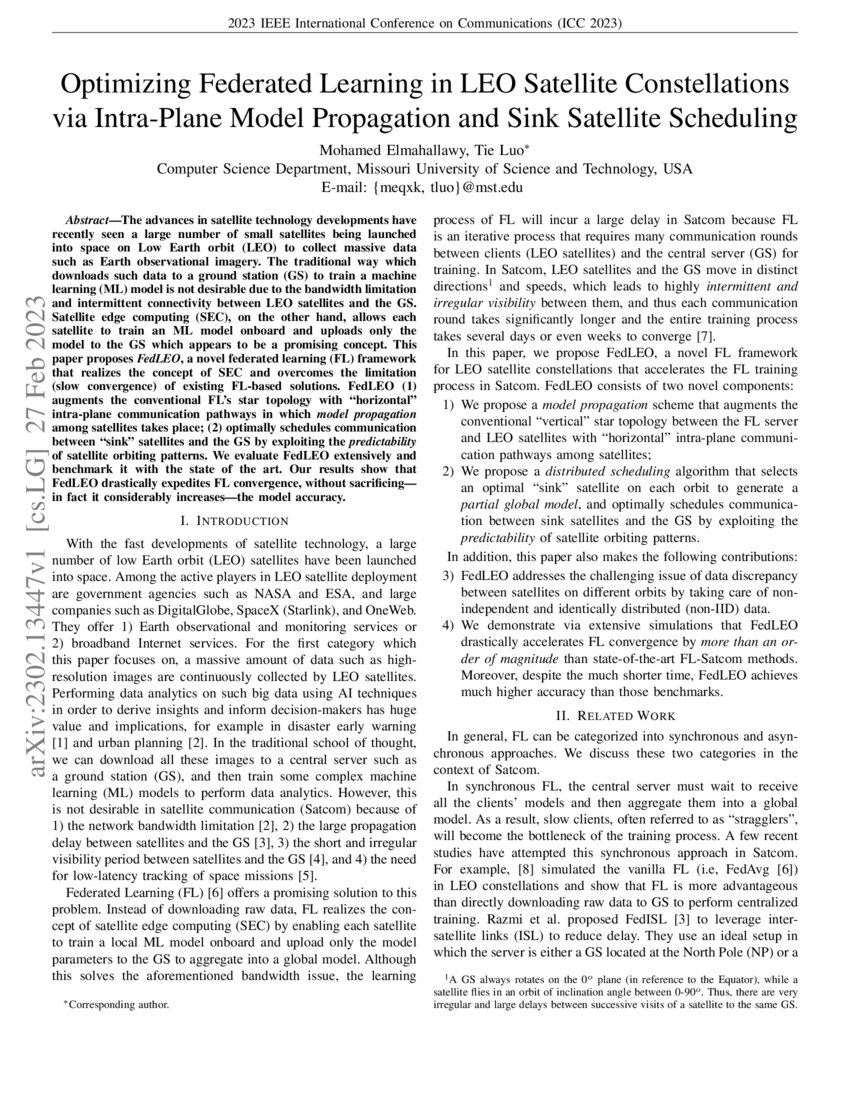 Optimizing Federated Learning In Leo Satellite Constellations Via Intra Plane Model Propagation