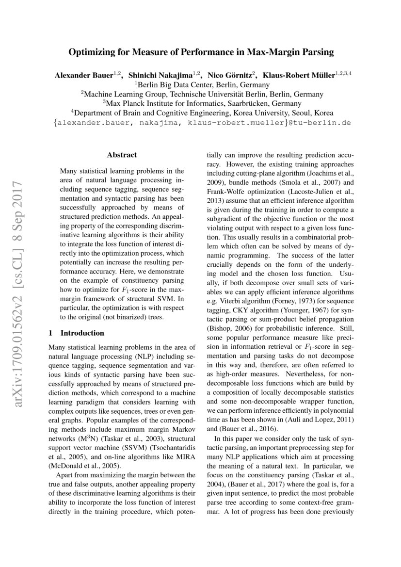 Optimizing for Measure of Performance in Max-Margin Parsing | DeepAI