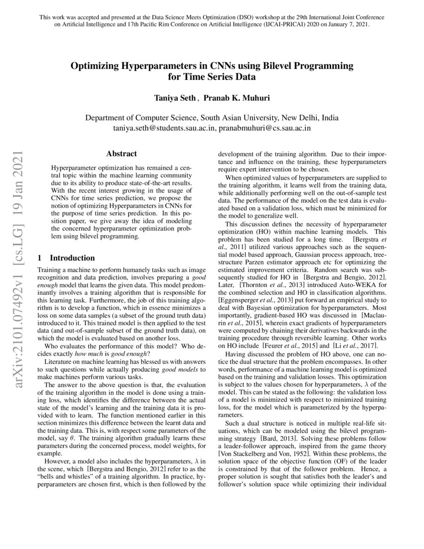 Optimizing Hyperparameters In Cnns Using Bilevel Programming In Time