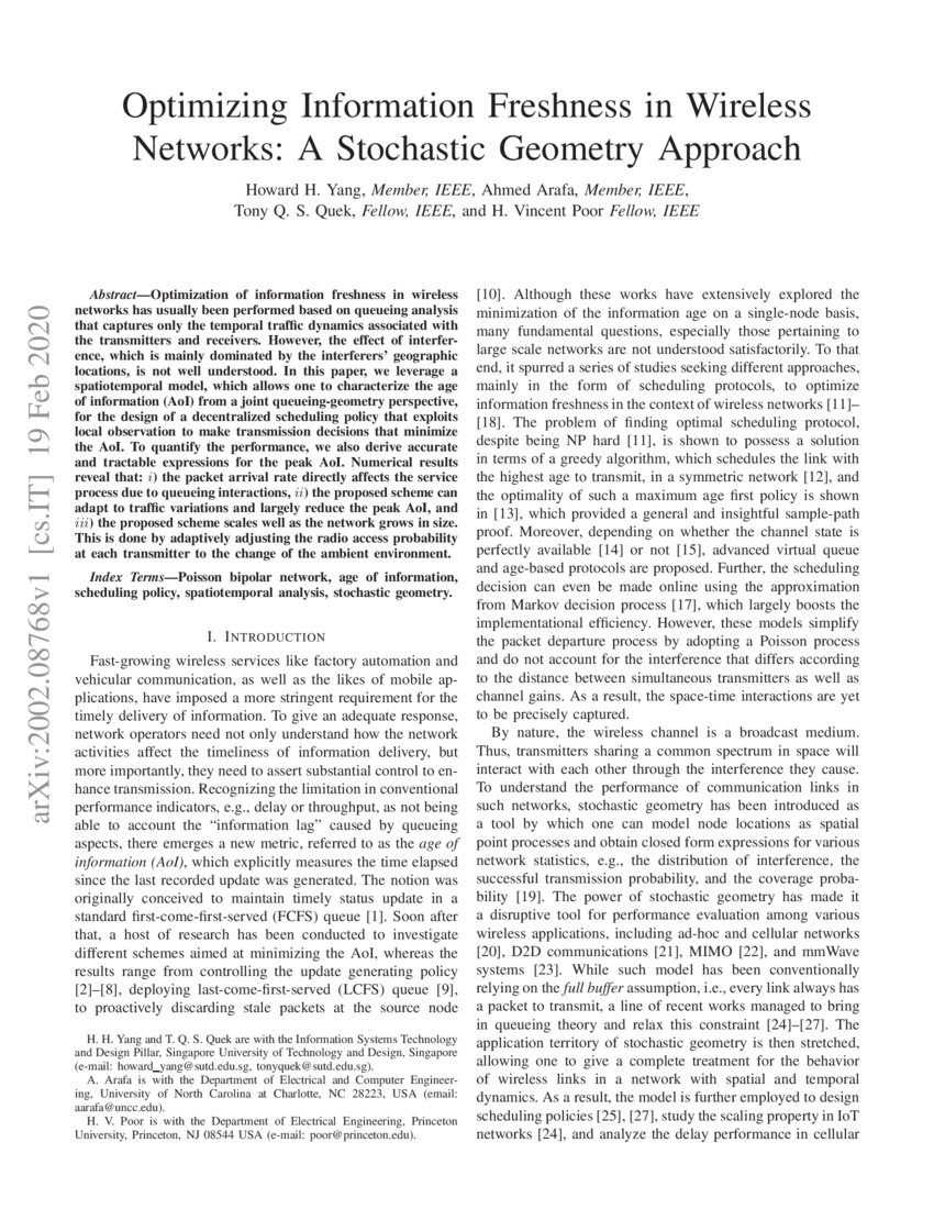 Optimizing Information Freshness In Wireless Networks A Stochastic Geometry Approach Deepai