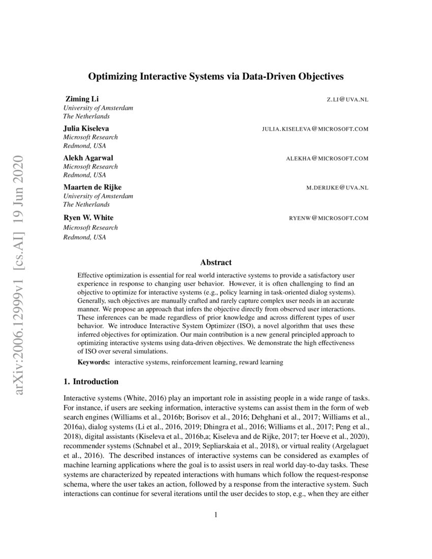 Optimizing Interactive Systems Via Data Driven Objectives Deepai 