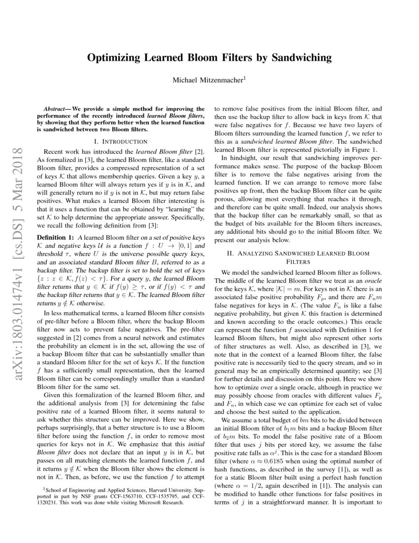 Optimizing Learned Bloom Filters by Sandwiching | DeepAI