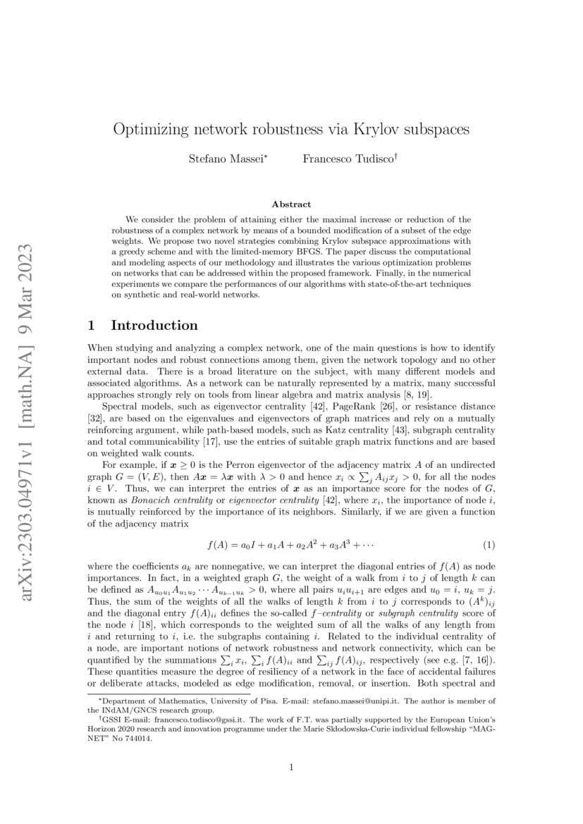 Optimizing Network Robustness Via Krylov Subspaces Deepai