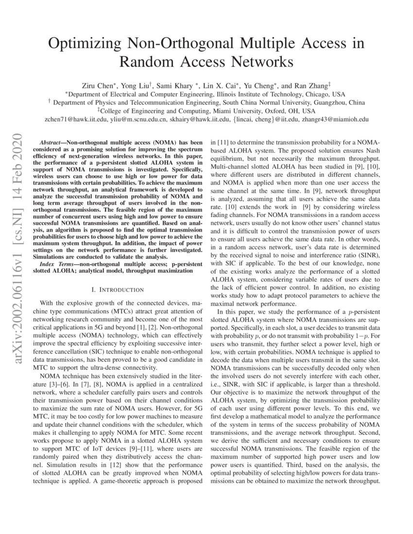 Optimizing Non Orthogonal Multiple Access In Random Access Networks Deepai