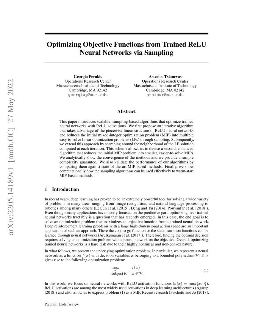 Optimizing Objective Functions From Trained Relu Neural Networks Via Sampling Deepai 7783