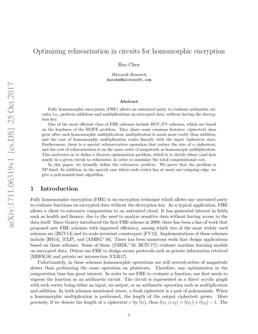 Optimizing relinearization in circuits for homomorphic encryption | DeepAI