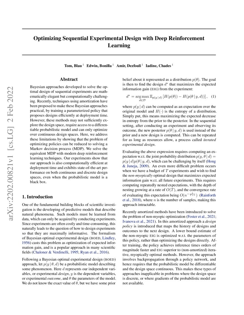 Optimizing Sequential Experimental Design With Deep Reinforcement