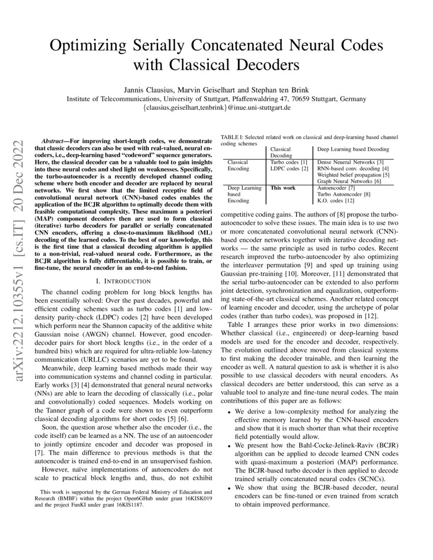 Optimizing Serially Concatenated Neural Codes With Classical Decoders Deepai